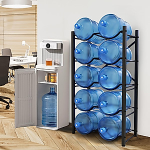 Semoprus 5 Gallon Water Bottle Holder for 10 Bottles, 5 Tiers Heavy-Duty Water Cooler Jug Rack with Reinforcement Frame for Home, Office, Restaurant