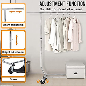 PayLessHere Clothing Rack Commercial Clothes Garment Rack Heavy Duty Clothing Racks for Hanging Clothes with Wheels Extensible, Capacity 135 lbs, Chrome