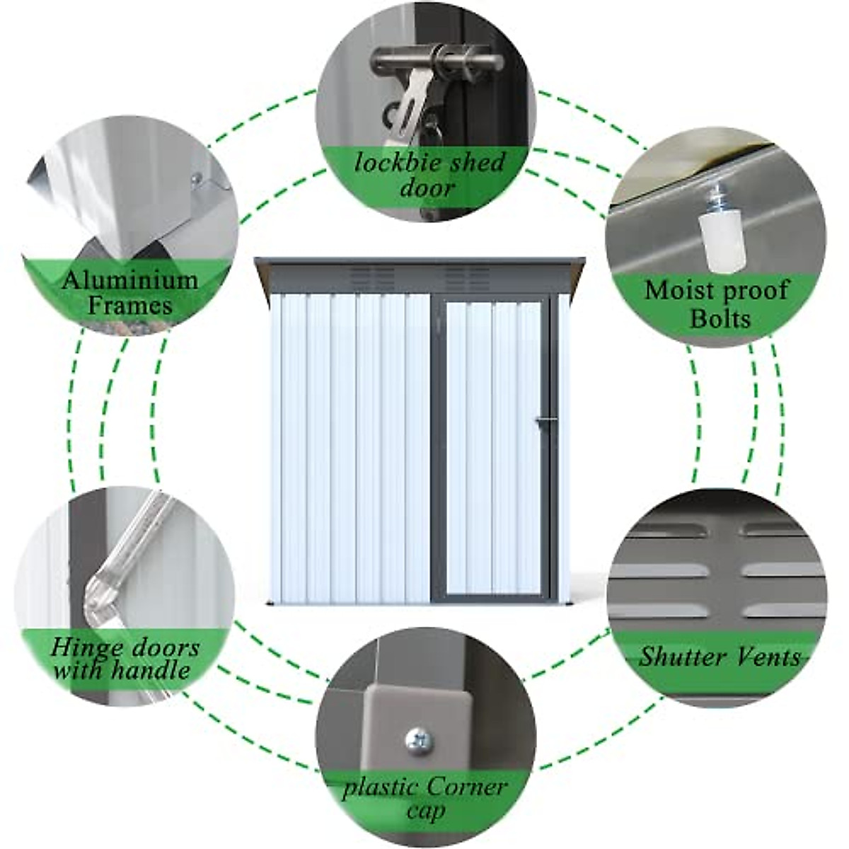 Outdoor Storage Shed 5 X 3 Ft, Galvanized Metal Garden Shed with Lockable Doors, Tool Storage Shed for Patio Lawn Backyard Trash Cans