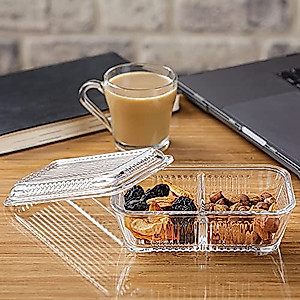 Crystalia Divided Glass Food Storage Containers with Lid, 2 Compartment Glass Meal Prep Containers for Butter and Honey, Lunch, Snacks, Leftovers, Divided Storage Glassware, 13.7 oz