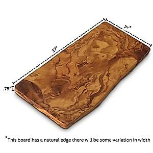 THE LIVE EDGE - Olive Wood Long Charcuterie Board | Rustic Large Wooden Cutting Board for Kitchen | Cheese and Bread Cutting Wood Board | Handmade Cutting Board for Meat | 16"L x 6.75"W x 0.75"Th