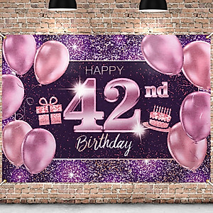 PAKBOOM Happy 42nd Birthday Banner Backdrop - 42 Birthday Party Decorations Supplies for Women - Pink Purple Gold 4 x 6ft
