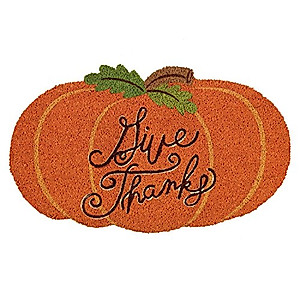 DII Natural Coir Outdoor Doormat, Fall & Thanksgiving Seasonal Mat, 17x29", Give Thanks Pumpkin