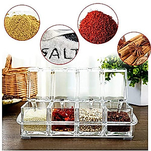 Clear Seasoning Rack Spice Pots by AIQI - 4 Piece Acrylic Seasoning Box - Storage Container Condiment Jars - Cruet with Cover and Spoon