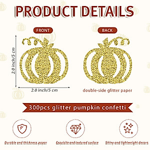 300 Pieces Little Pumpkin Confetti Thanksgiving Table Confetti Gold Pumpkin Baby Shower Confetti Double Side Glitter Paper Confetti for Thanksgiving Autumn Fall Wedding Baby Shower Party Table Decor