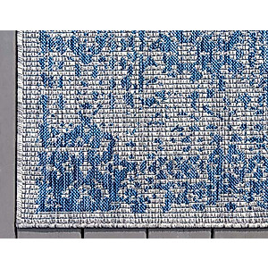 Unique Loom Outdoor Traditional Collection Area Rug - Timeworn (9' x 12' Rectangle, Blue/ Gray)
