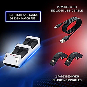 Nyko Dualsense Charging Station for Playstation 5 - Drop and Charge Base for 2 PS5 Controllers w/LED Indicators and Extra USB Port - Playstation 5 DualSense Controller Charge Stand - PS5 Accessories