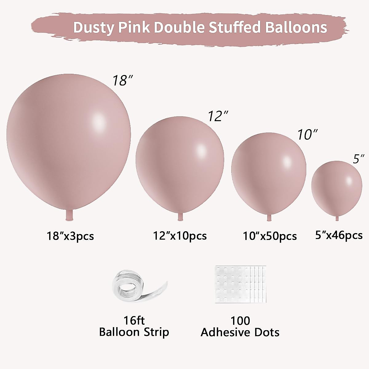 JZCZOEB Dusty Pink Double Stuffed balloons Different Size 115Pcs 5/10/12/18 Inch Dusty Rose Matte Pink Balloons Garland Arch kit for Boho Birthday Baby Shower Bridal Shower Wedding Baptism Party