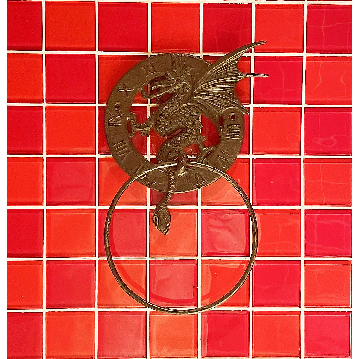 Konjouror Cast Iron Antique Dragon Towel Ring, Wall Mounted Medieval/Gothic Accessories for Bathroom