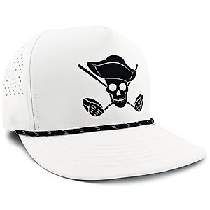 Golf Hat | Funny Pirate Flag Logo | Adjustable Golf Hat | Hat for Men | Golf Gift for Men (Polyester, High Profile White)