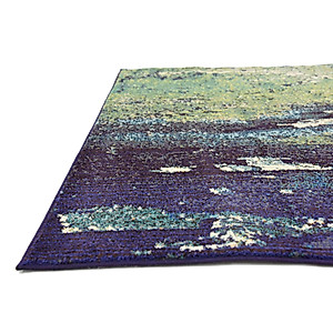 Unique Loom Estrella Collection Distressed, Landscape, Abstract, Modern, Earth Tones Area Rug (5' 0 x 8' 0 Rectangular, Navy Blue/Green)