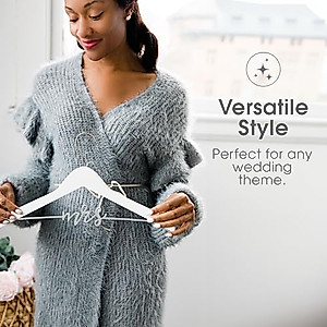 Pearhead Mrs. Wedding Dress Hanger for Bride to Be - Elegant Bridal Hanger, Ideal Keepsake for Wedding Day Photos and Gift for Bride, Wooden Hanger with Cursive Wire Lettering, White and Silver