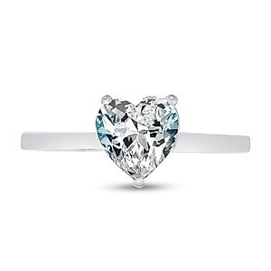 Size - 7.5 - Solid 14k White Gold Heart Cut One Single Stone Solitaire Wedding Engagement Ring CZ Cubic Zirconia 1.50ct.