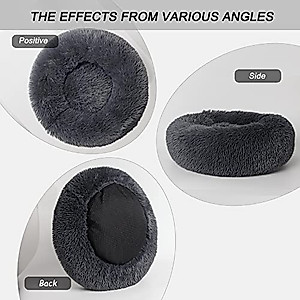 Calming Dog Bed for Small Dogs Washable Bed for Dogs with Anxiety,Small Donut Cuddler Dog Bed Self Warming 20 Inch,Small Round Soft Fluffy Grey Faux Fur Dog Bed for Dogs Under 10 lb