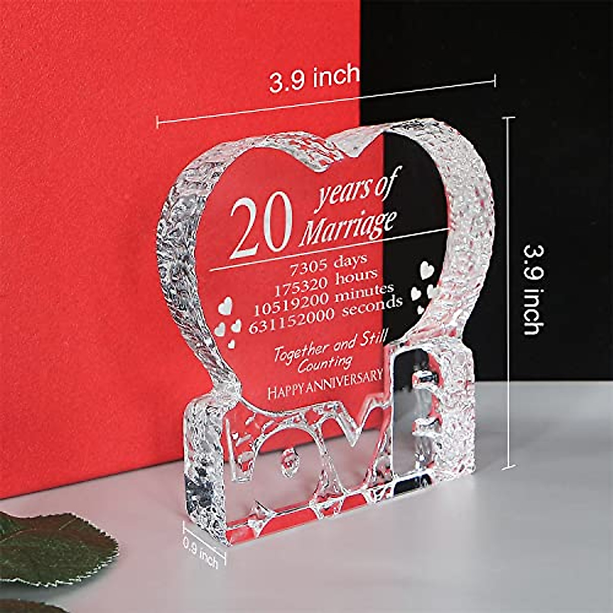 KWOOD Customized Engraved Heart-Shaped Crystal, 20 Year 20th Anniversary Wedding Gifts for Couples Wife Girlfriend Husband Boyfriend (20th Anniversary)