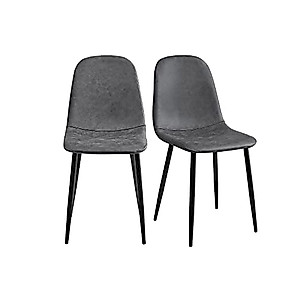 FurnitureR Modern Mid Century Leathaire Upholstered Kitchen Dining Chair Set of 2, Armless Leisure Accent Chair with Black Metal Legs Space Saving for Dining Kitchen Living Room, Grey, 2PCS