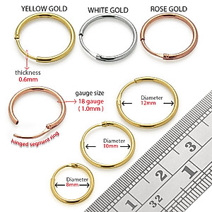 14K Solid Yellow Gold Hinged Segment Nose Ring Ring - Solid Gold Nose Ring- Septum Ring - 18 Gauge - 6mm Diameter Clicker Nose Ring Jewelry