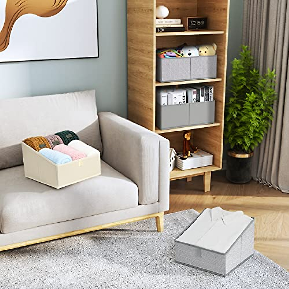 DIMJ Closet Baskets, 6 Packs Trapezoid Storage Bins, Fabric Baskets for Organizing Shelves, Foldable Storage Cube Bins for Toys, Baby Toiletry, Office Supplies, DVDs, Books