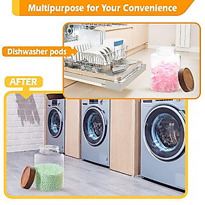 Large Glass Coffee Jars with Spoons 60 oz /1800ml, Round Storage Canister with Wooden Lid Clear Glass Food Jar for Pantry Sugar Tea Coffee Bean Spice Nuts Cookies Bath Salts (1800ml/60oz)