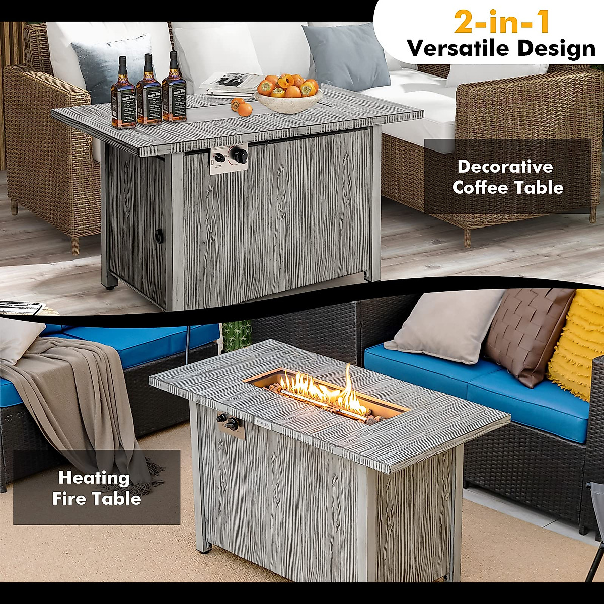 Giantex Outdoor Fire Pit Table - 43 Inch Propane Fire Pit, 50,000 BTU Gas Fire Table with Removable Metal Lid, Hideaway Tank Storage, Waterproof Cover, Lava Rocks, CSA Certificated Patio Firepit, Gray