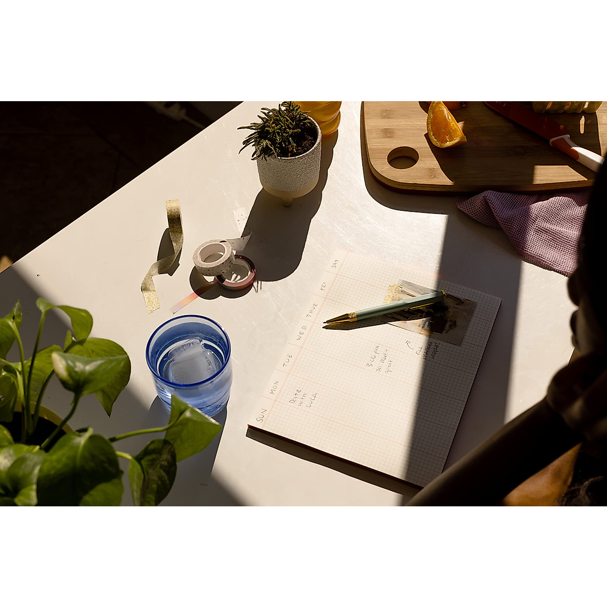 DesignWorks Ink 8" x 10" Large Retro Grid Tear Off Notepad - Stylish Memo Pad with 60 Planner Sheets, To-Do List & Reminders | Aesthetic Desk Accessories & Office Supplies, Off White (PP810-2022)