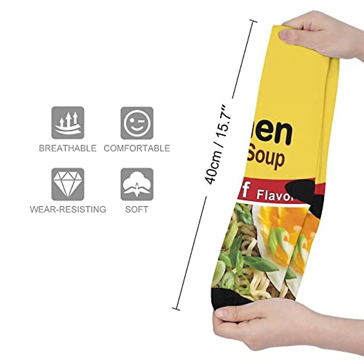 MYSTCOVER Beef Ramen Noodle Soup Flavor Socks for Women Socks for Men Crew Socks for Boys Mid Socks for Girls Stocking Stuffers for Teens Casual Athletic Sport Dress Socks