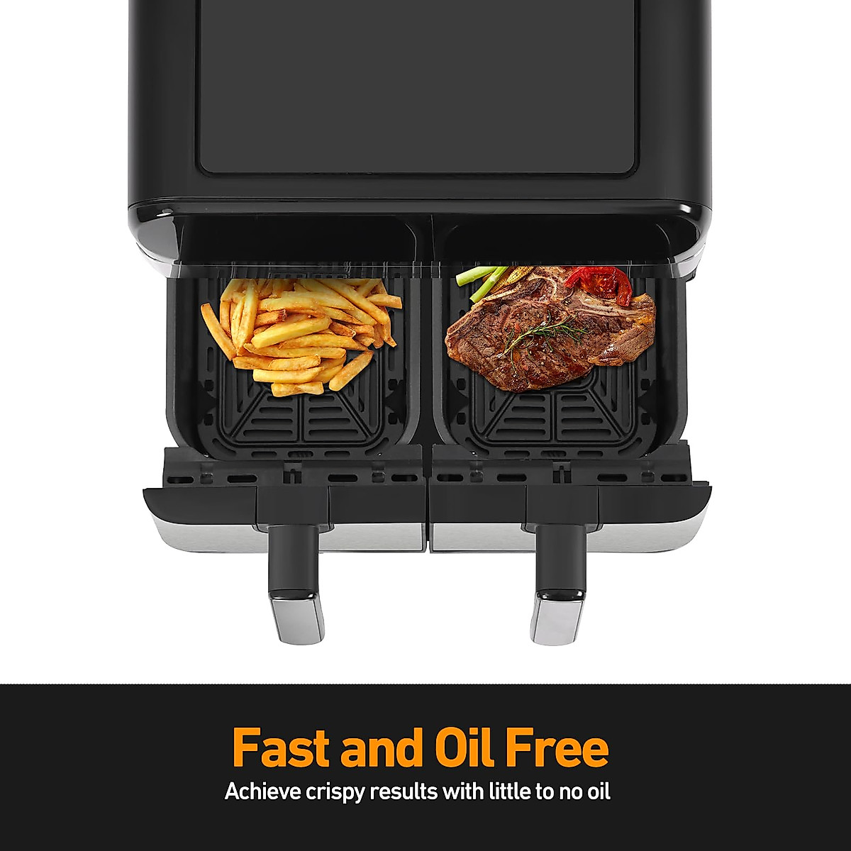 Panana XL 9.5 Quart 8 Preset Cooking Functions 2-Basket Air Fryer with 2 Frying Baskets, Match Cook & Smart Finish to Bake, Roast, Reheat, Broil, Dehydrate & More for Quick, Easy Meals