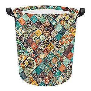 Vintage Marble Mexican Ceramic Oxford Cloth Laundry Basket with Handles Storage Basket for Toy Organizer Kids Room Nursery Hamper Bathroom