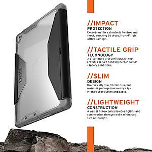 URBAN ARMOR GEAR UAG Designed for iPad 10.2 Case iPad 9th Generation 2021 iPad 8th Generation 2020, Black/Ice, Rugged Clear Multi-Angle Viewing Folio Stand with Pencil Holder Plyo Protective Cover