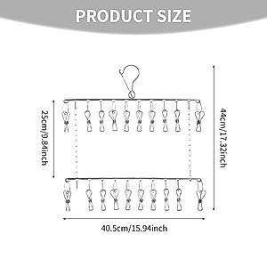 Zenquark Stainless Steel Sock Drying Rack, 2 Layers Swivel Hook Wind-Proof Sock Hanger Rack, Air Drying Rack with 20 Clips for Socks Underwear Knickers Shoe Insoles Baby Clothes Gloves