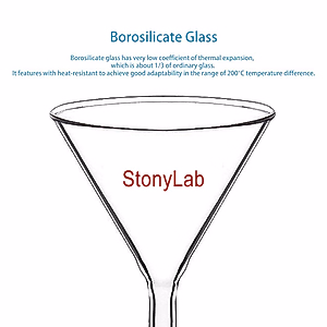 StonyLab Glass Short Stem Powder Funnel with 100 mm Top O.D. and 19/22 Inner Joint Filter Funnel Glass Funnel