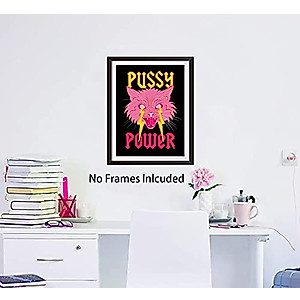 Pink Aesthetic Poster Preppy Room Decor, Cat Canvas Wall Art, Female Power Art Painting, Lightning Art Print for Teen Girls Bedroom College Dorm Room Decor, Girls Trend Wall Decor--12” x 16” Unframed