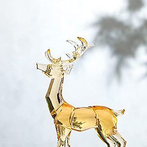 DARMOMOON Acrylic Reindeer Deer Figurine Glass Collection Ornament Statue Animal Collectible Standing Christmas Decor Home Decor 7.2" L (Amber)