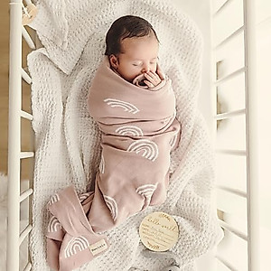Bleu La La Knit Baby Swaddle Blanket for Girls - 100% Cotton Buttery Soft Cozy Receiving Swaddle Crib Stroller Blanket for Shower Gift Registry for Newborns, Infants, Toddlers (Rainbow - Pink)