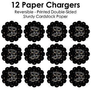 Big Dot of Happiness Masquerade - Venetian Mask Party Round Table Decorations - Paper Chargers - Place Setting for 12
