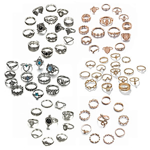 ZZ ZINFANDEL 81PCS Knuckle Ring Set for Women Teen Girls, Boho Vintage Stackable Midi Rings Gold Silver Joint Finger Rings Set Multiple Rings Pack Size 5-10 (A-81PCS)