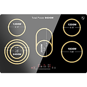 K&H 5 Burner 30 Inch Built-in Electric Stove Top Radiant Ceramic Cooktop Touch Control 240V 8600W CE30-8608