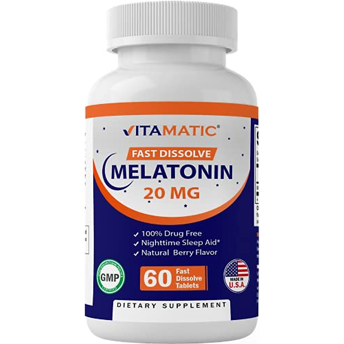 2 Pack High Potency Melatonin 20mg Tablets | Vegetarian, Non-GMO, Gluten Free | 60 Fast Dissolve Tablets | Natural Berry Flavor |
