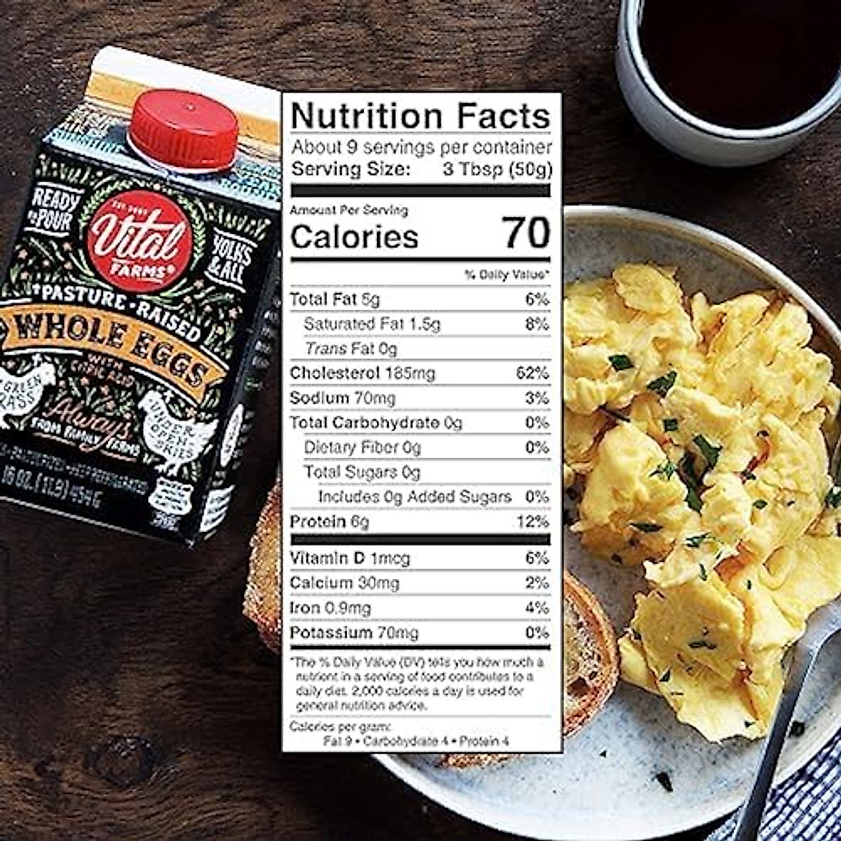 Vital Farms Pasture-Raised, Liquid Whole Eggs, Ready to Pour, 16 oz Carton, Pasteurized