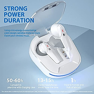 Bluetooth Headphone Deep Bass Earphone Handsfree Headset with HD Mic 60 Hrs Playtime 3 Sound Effects IPX5 Waterproof USB-C Quick Charge True Wireless Earbud for Android iOS Phones TV Car (white)