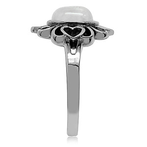 Silvershake Natural Moonstone 925 Sterling Silver Filigree Flower Ring Size 8.5