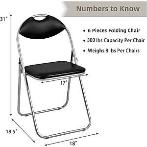 ARLIME Folding Chairs Set of 6, Foldable Chairs w/Handle Hole, Steel Frame, 330 Lbs Weight Capacity, Stackable Padded Folding Chairs for Events Wedding Party