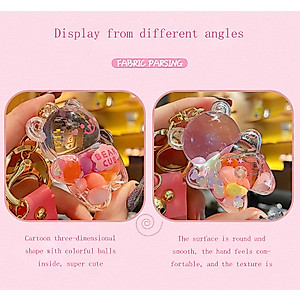 WIMETI Kawaii Keychain Bear Liquid Floating Quicksand Cute Keychains Bag Charm Wristlet Bracelet Key Ring for Women Girl (Pink)