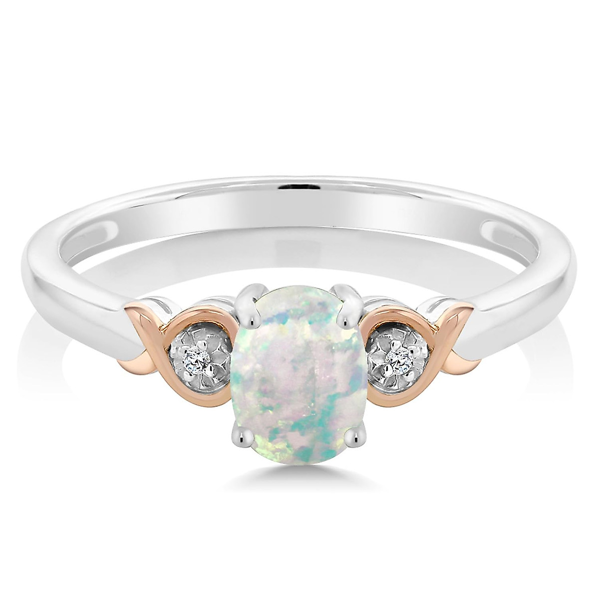 Gem Stone King 925 Sterling Silver and 10K Rose Gold 7X5MM Oval Gemstone Birthstone and Diamond Accent Engagement Ring | Wedding Anniversary Promise Ring For Women | Available In Size 5-9