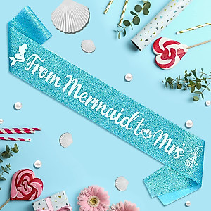 Mermaid Bridal Bachelorette Party Sash Teal Blue Glitter From Mermaid to Mrs Sash Mermaid Bachelorette Party Sash Mermaid Bridal Shower Party Supplies for Engagement Wedding Party Decorations