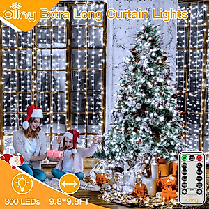 Ollny 300 LED 9.8ftx9.8ft Outdoor Waterproof Christmas Curtain Lights with Remote Timer 8 Modes, USB Powered, Cool White