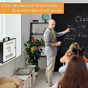 Echaprey Cell Phone Holder Classroom Pocket Chart Wooden Cell Phone Storage Cabinet with Lock 33 Slots Desktop Cell Phone Holder for Classroom Office (33 Slots Black)