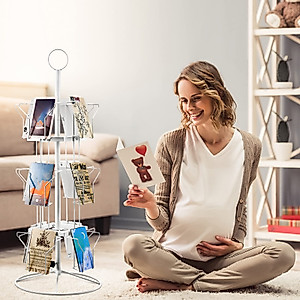 12 Pockets Countertop Rotating Greeting Card Rack with 200 Clear Resealable Polypropylene Bags 3 Tier Metal Display Stand Spinning Floor Stand Pocket Rotating Holder for Stickers Showcase (White)