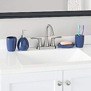 4-Piece Ceramic Bathroom Set (Navy), By Home Basics | Contemporary Design Bathroom Sets | Bath Accessories For Bathroom | Includes Soap Dish, Tumbler, Toothbrush Holder, and Lotion Dispenser