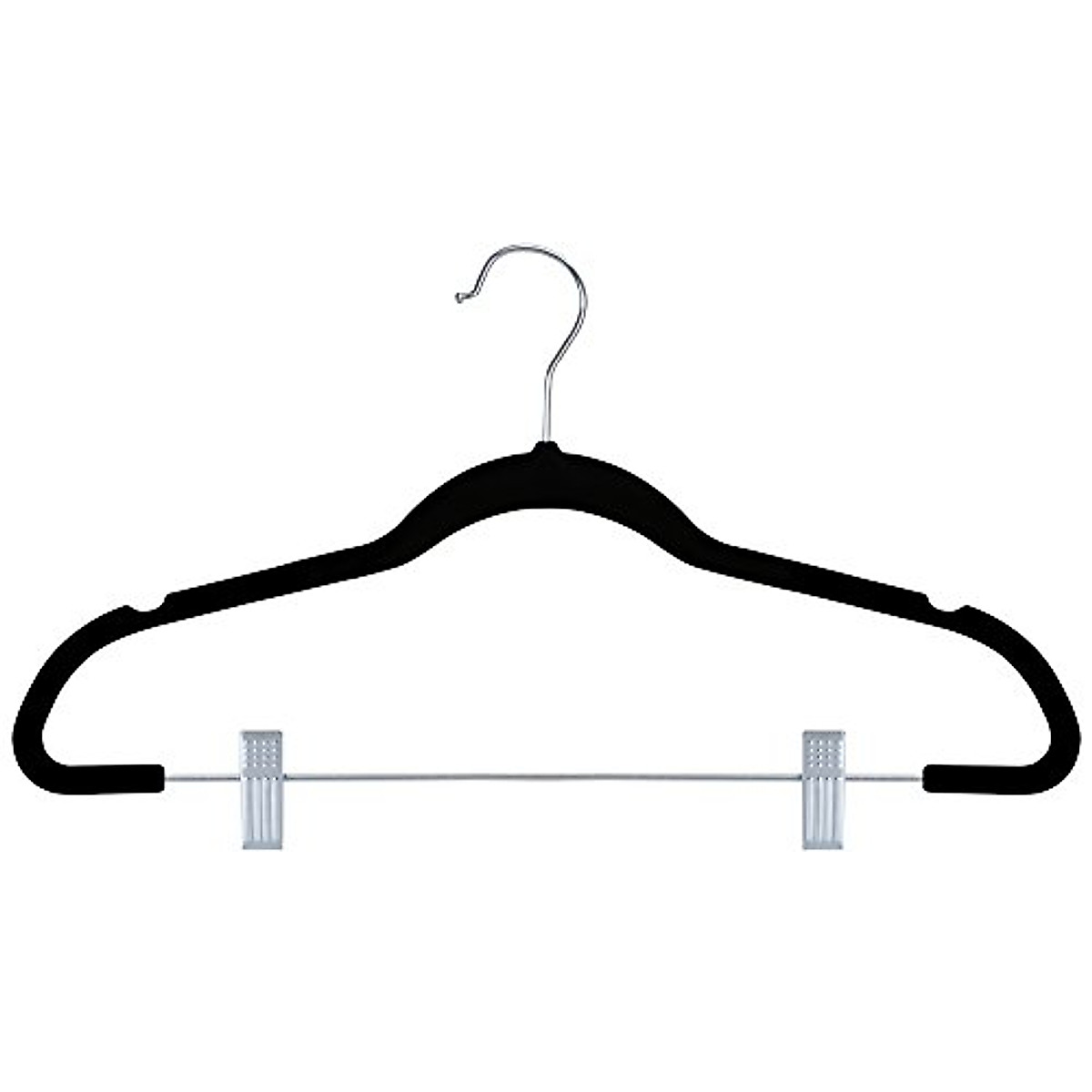 Zoyer Velvet Skirt Hangers (12 Pack, Black)- Non Slip Velvet Pants Hangers with Metal Clips, 360° Swivel Hook, Durable Thin Coat Hangers- Space Saving Velvet Dresses Hangers, Shirt & Clothes Hanger.